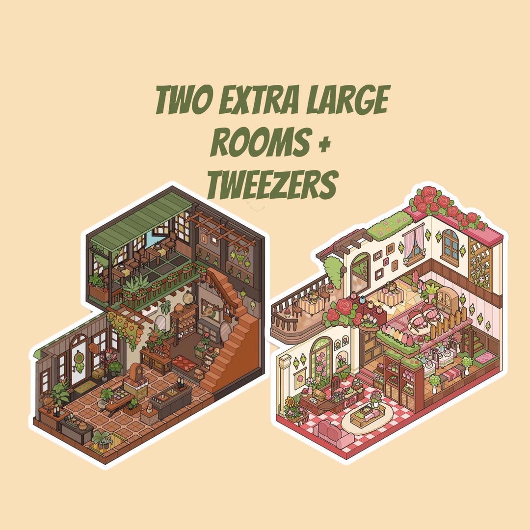 2 (3D) 11 X 8 Extra Large Isometric Kawaii Landscaping Sticker Scene ...