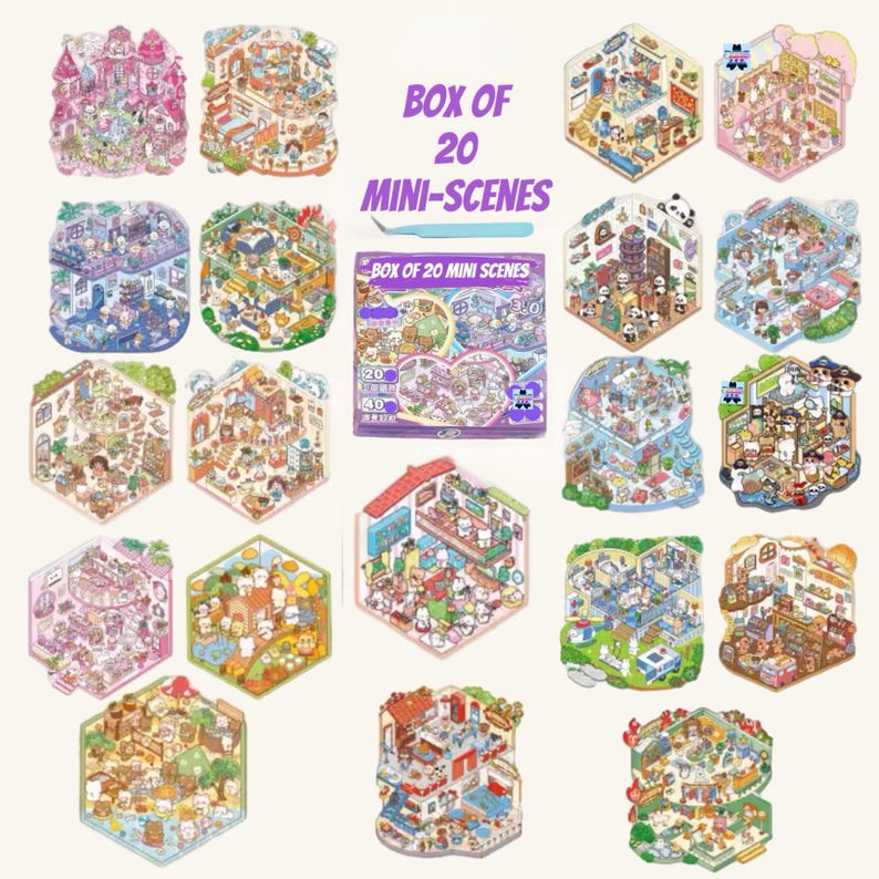 20 Mini-designed 3D Isometric Kawaii Landscaping Sticker Scenes ...
