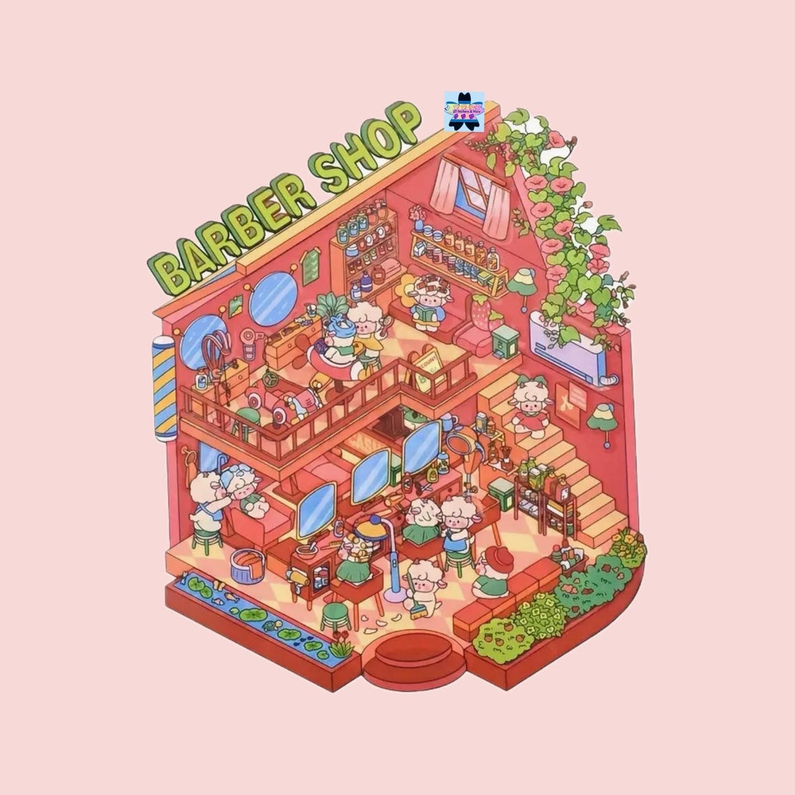 4 (3D) Mini Isometric Kawaii Sticker Landscaping Scene Rooms. Reusable ...