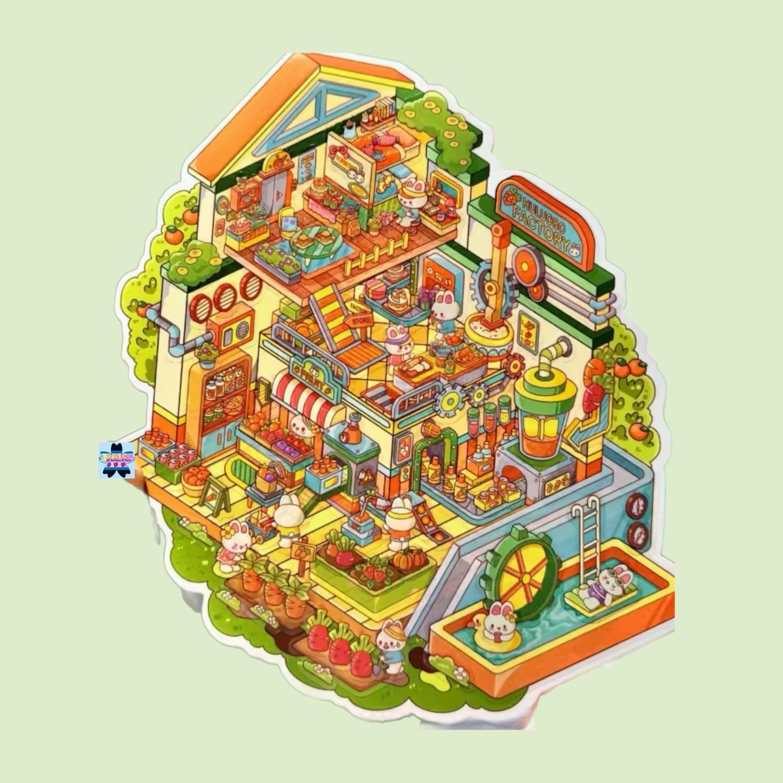 Two (3D) Extra Large- Isometric Kawaii Sticker Scene Rooms. Reusable ...