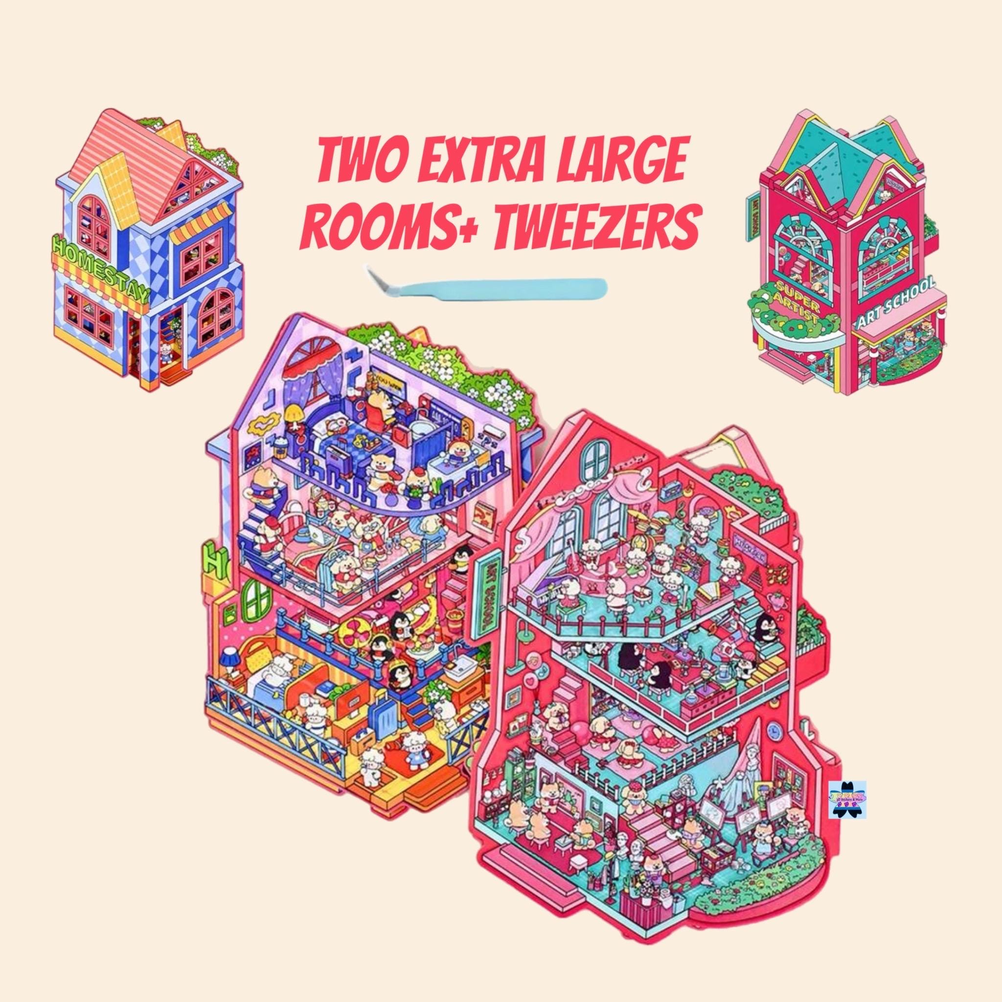 2 (3D) Extra Large Isometric Kawaii Landscaping Sticker Scene Rooms ...