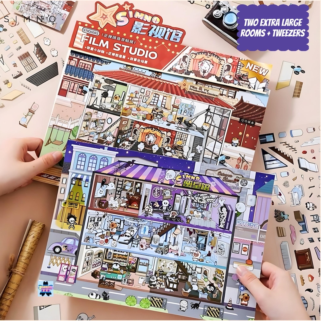 2 Extra Large Kawaii Isometric Sticker Scenes: Reusable PET Stacking ...
