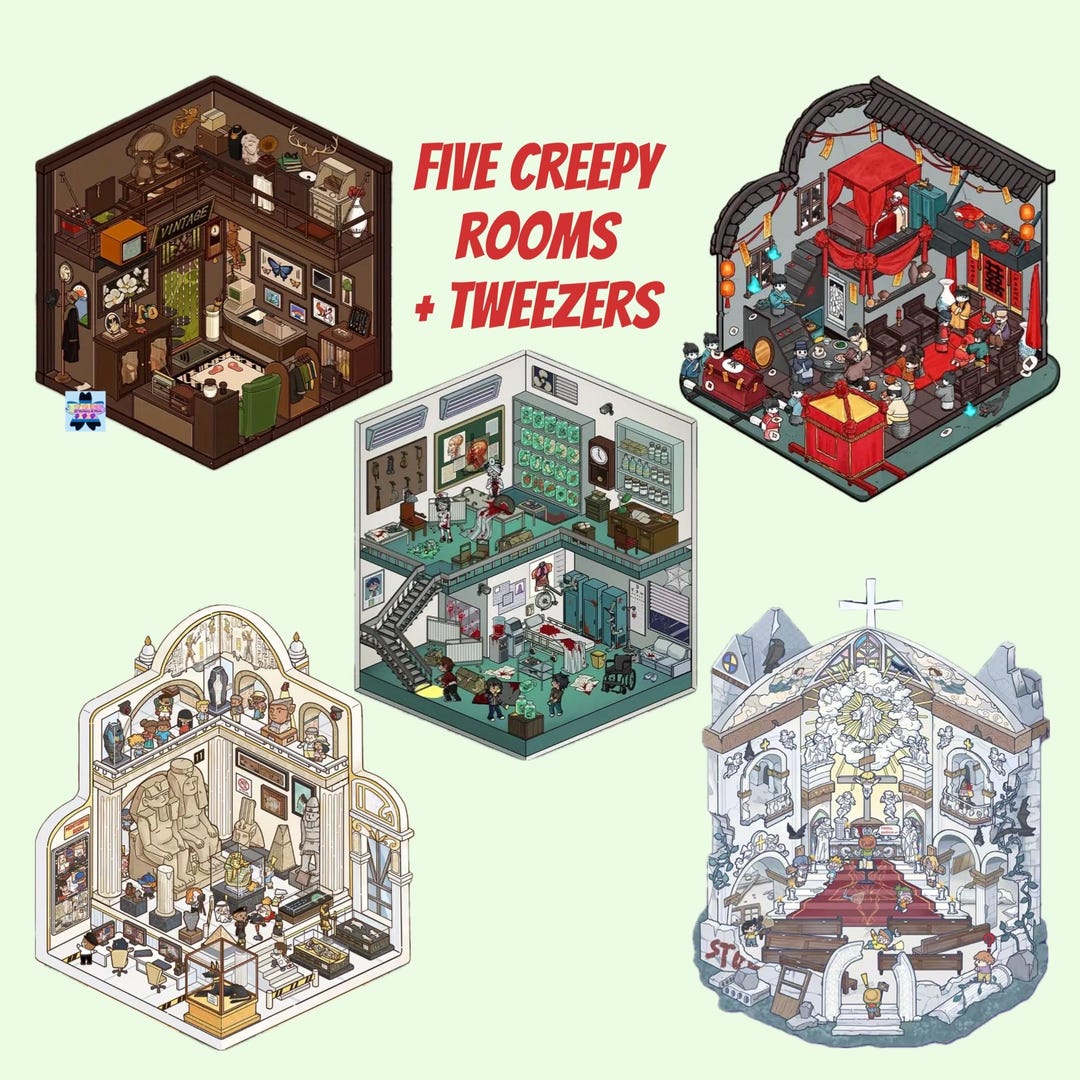 5 (3D) Creepy Isometric Kawaii Landscaping Sticker Scene Rooms ...