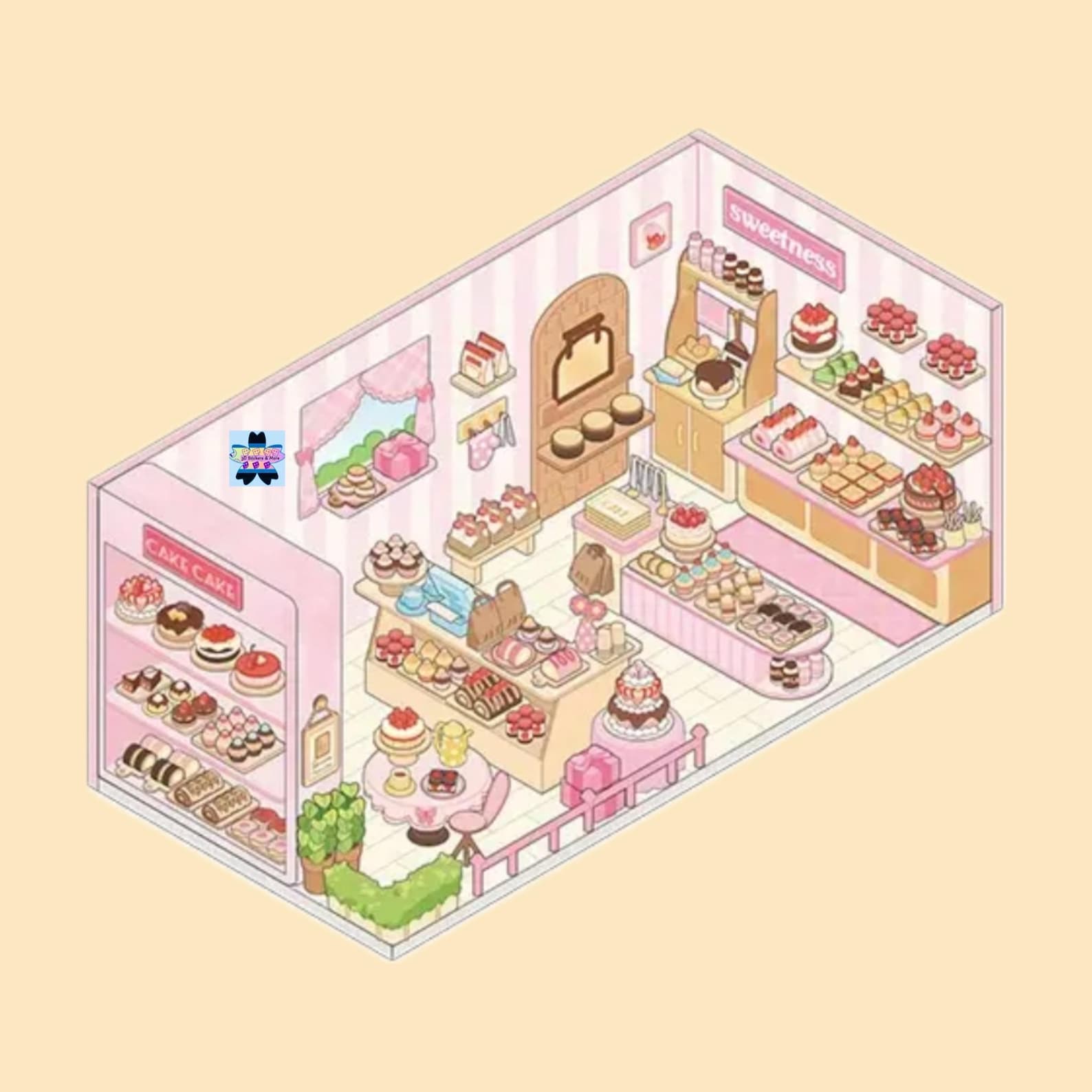 4 (3D) Isometric Kawaii Sticker Landscaping Scene Rooms. Reusable ...