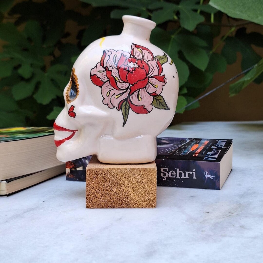 Ceramic Bottle, Floral Skull Design, Dia De Los Muertos Bottle ...