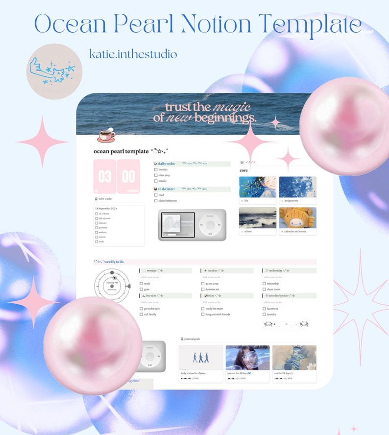 Student Notion Template Ocean Pearl Notion Template - Etsy