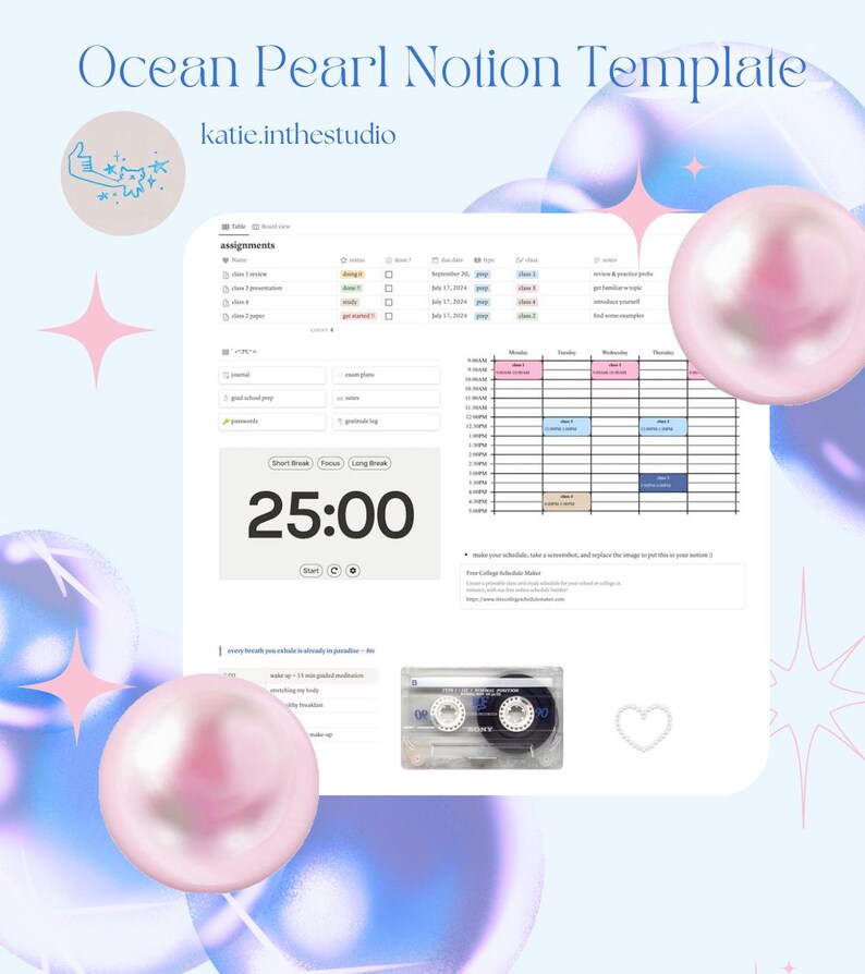 Student Notion Template Ocean Pearl Notion Template - Etsy