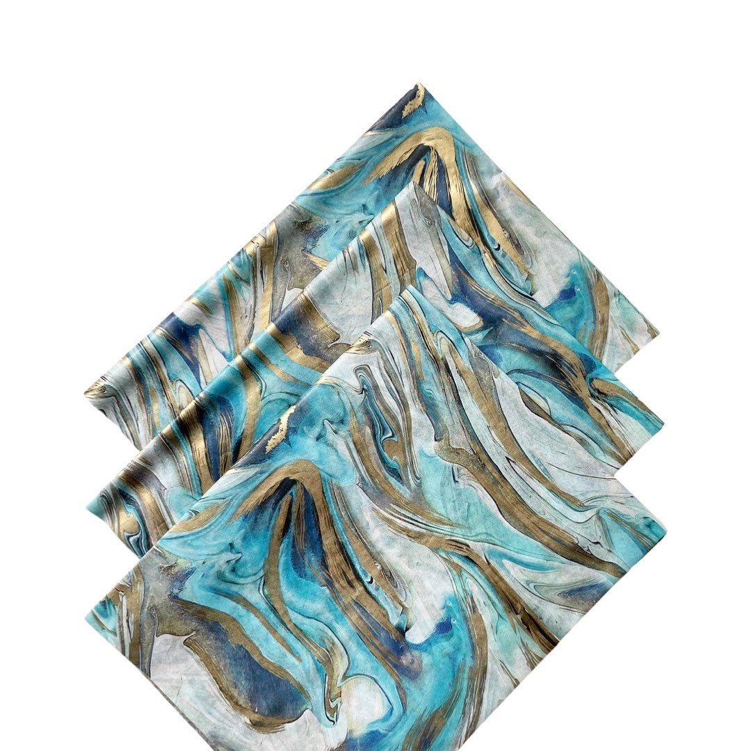 BLUE & GOLD MARBLE tissue paper sheets gift present wrapping craft ...