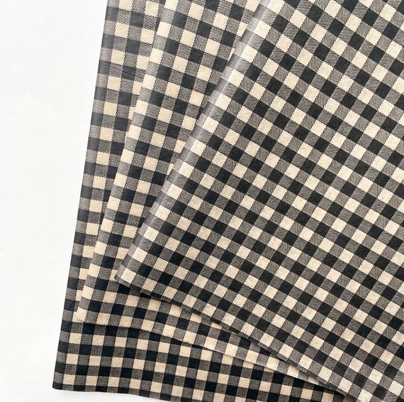 BLACK & TAN GINGHAM tissue paper sheets gift present wrapping craft ...