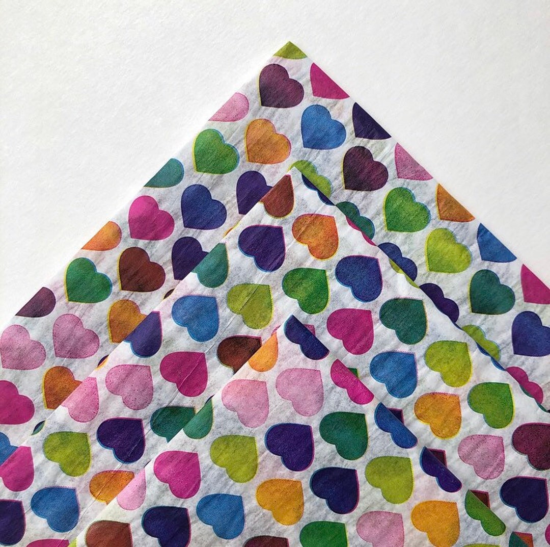 RAINBOW HEARTS Tissue Paper Sheets / Gift Present Wrapping Craft Supply ...