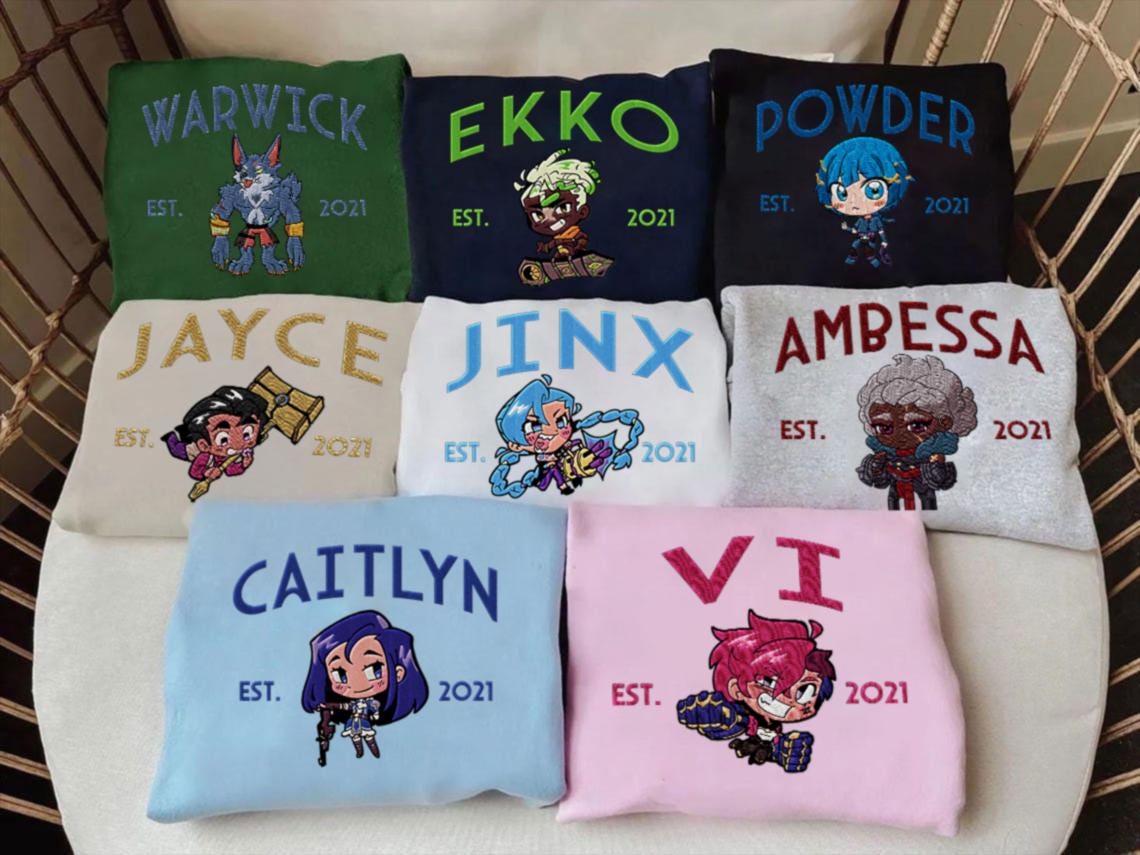 Custom Chibi Arcane Characters Embroidered Sweatshirt, Embroidery ...
