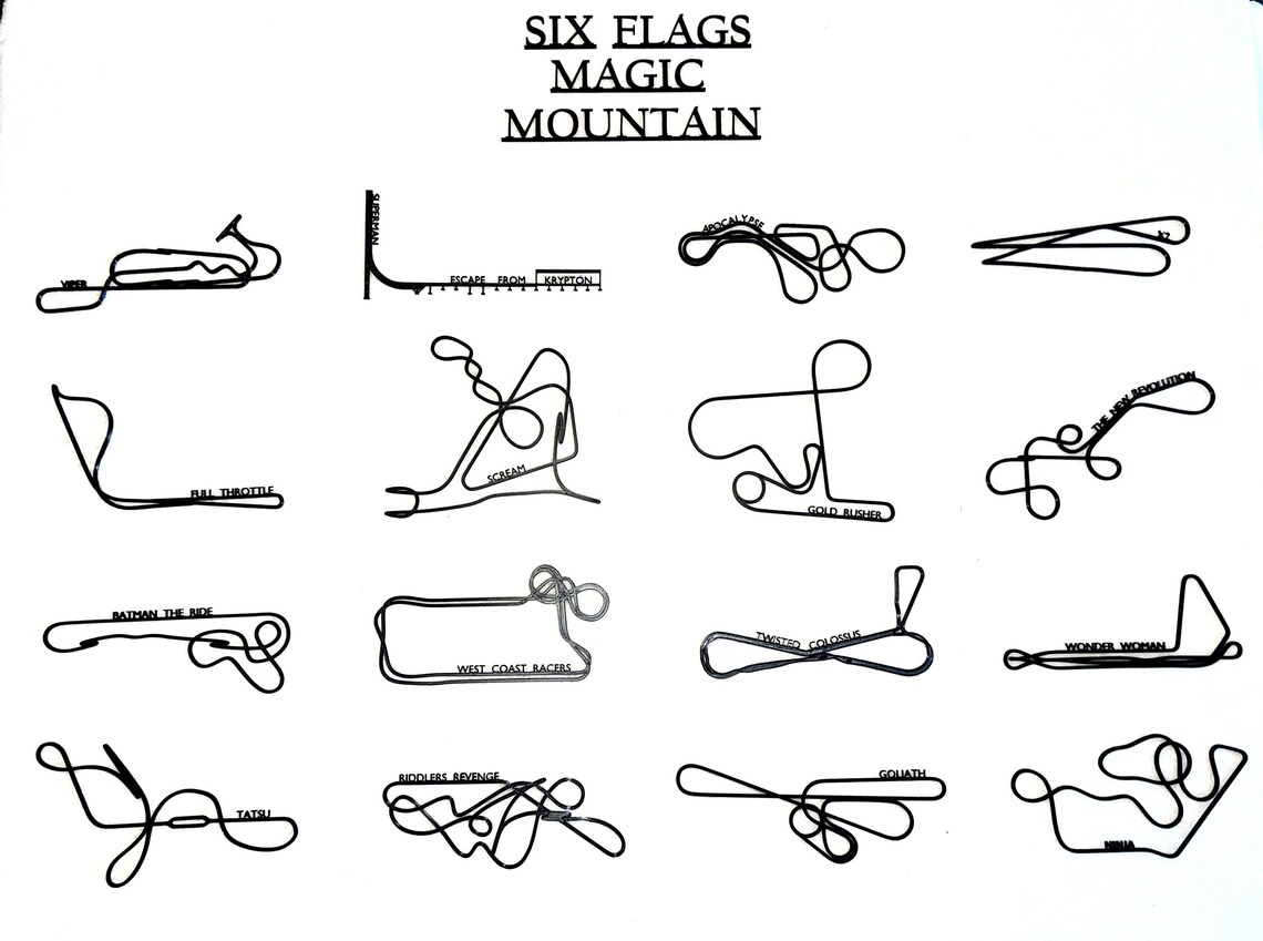 Six Flags Magic Mountain 3D Print Wall Art Set Six Flags California ...