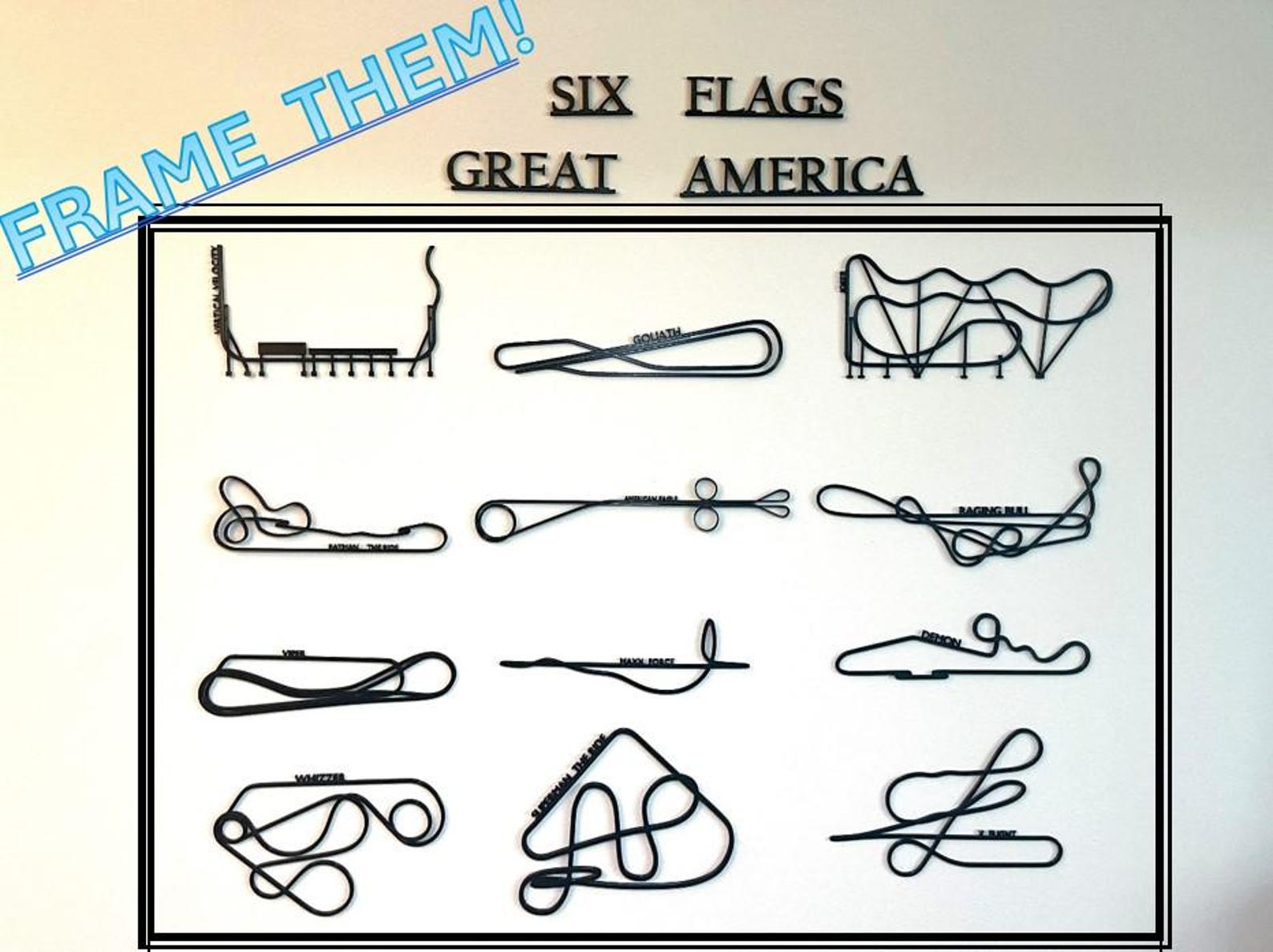 Six Flags Great America 3D Print Wall Art Track Layout Set Six Flags ...
