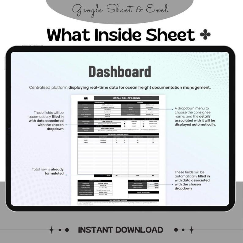 Ocean Bill of Lading Sheet Template | Editable Excel and Google Sheets ...