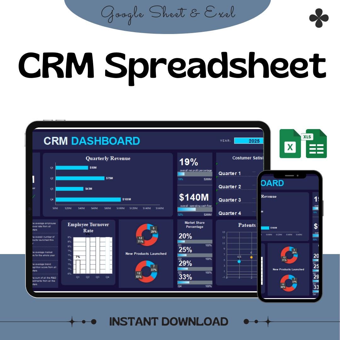 CRM Spreadsheet | Google Sheets and Excel CRM Dashboard | Customer ...