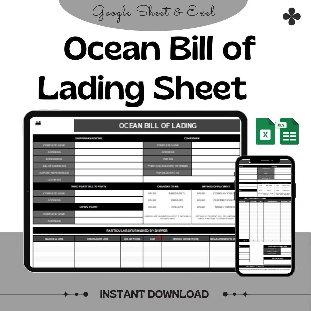 Ocean Bill of Lading Sheet Template | Editable Excel and Google Sheets ...
