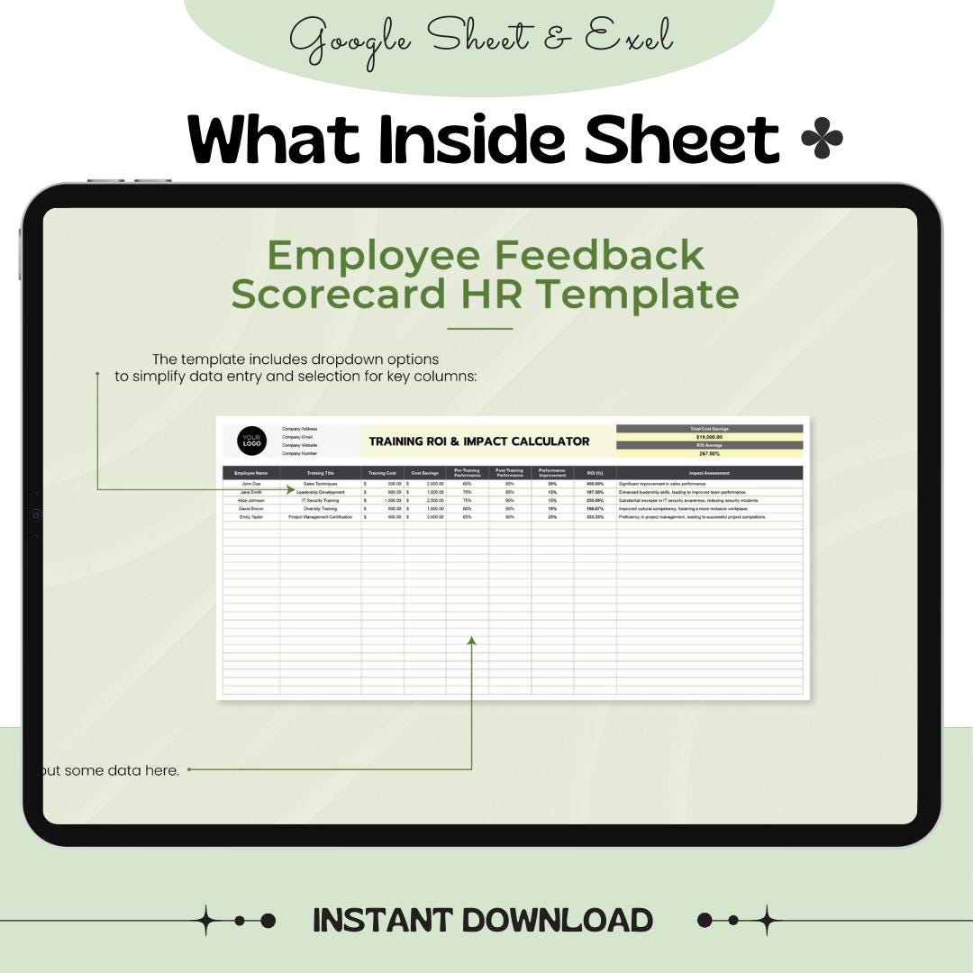 Employee Feedback Scorecard HR Sheet | Performance Review Tracker | HR ...