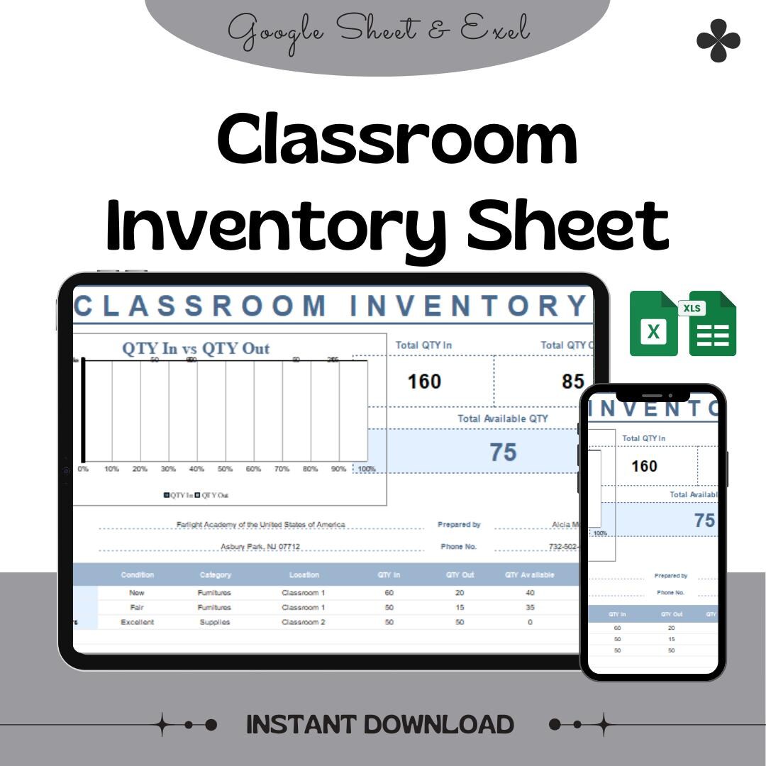 Classroom Inventory Sheet | Google Sheets & Excel Template | School ...