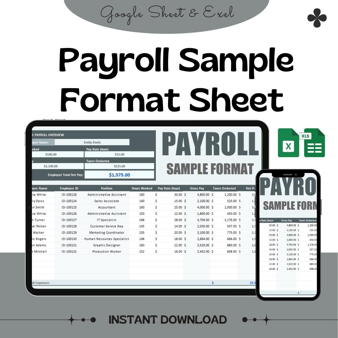 Payroll Template for Excel & Google Sheets - Easy to Use Payroll Sample ...