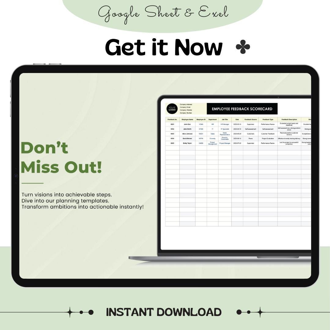 Employee Feedback Scorecard HR Sheet | Performance Review Tracker | HR ...