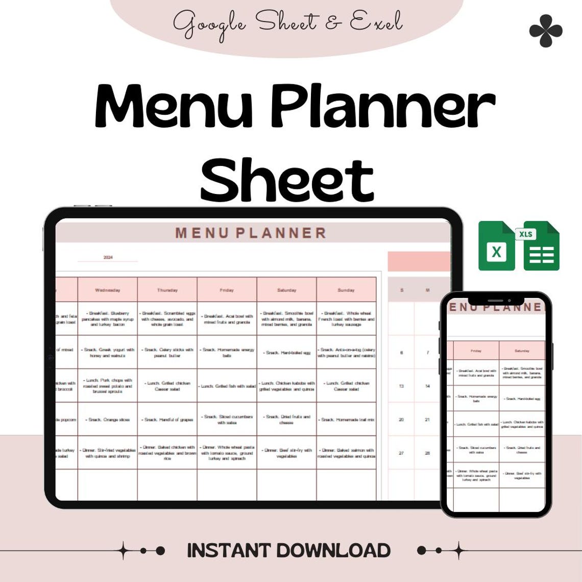 Menu Planner Sheet | Digital Meal Planning Template | Weekly and ...