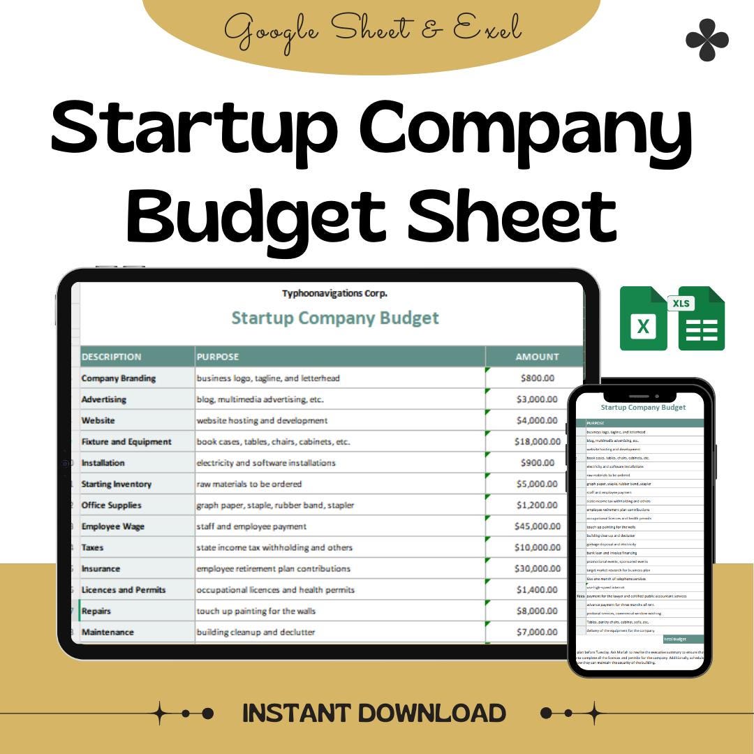Startup Budget Spreadsheet | Business Expense Tracker | Excel & Google ...
