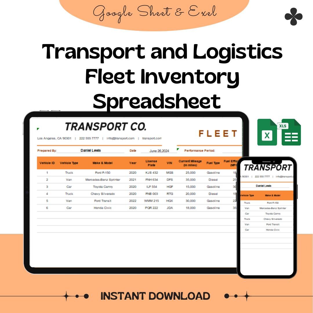 Transport & Logistics Fleet Inventory Spreadsheet | Vehicle Management Tracker | Google Sheets ...
