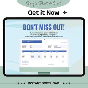 Employee Timesheet Template | Excel and Google Sheets | Work Hours ...