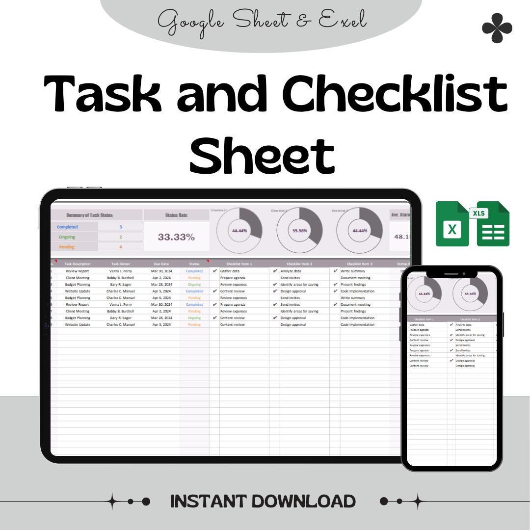 Task and Checklist Sheet | Digital Task Tracker | To-do List ...