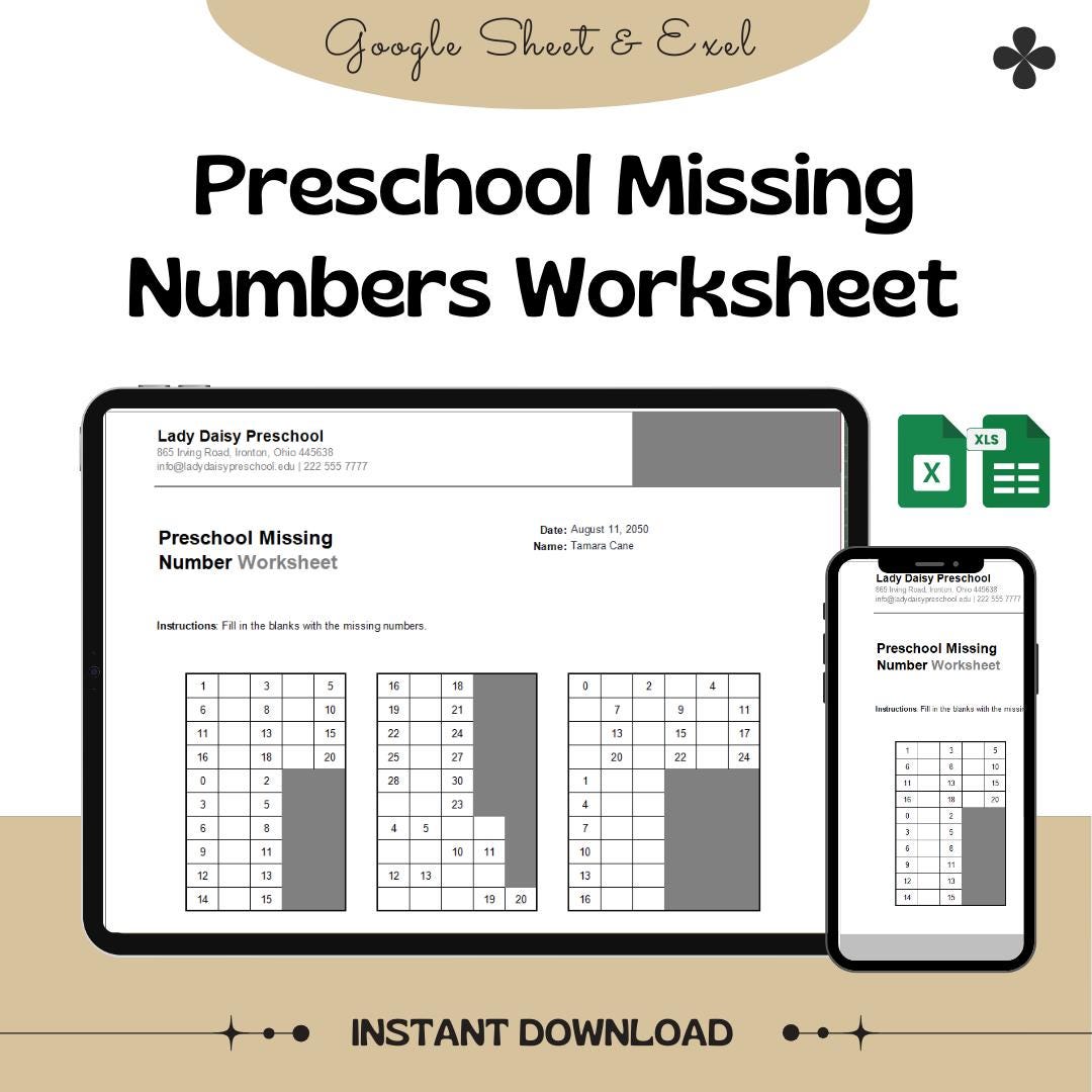 Preschool Missing Numbers Worksheet - Printable & Digital Math Activity ...