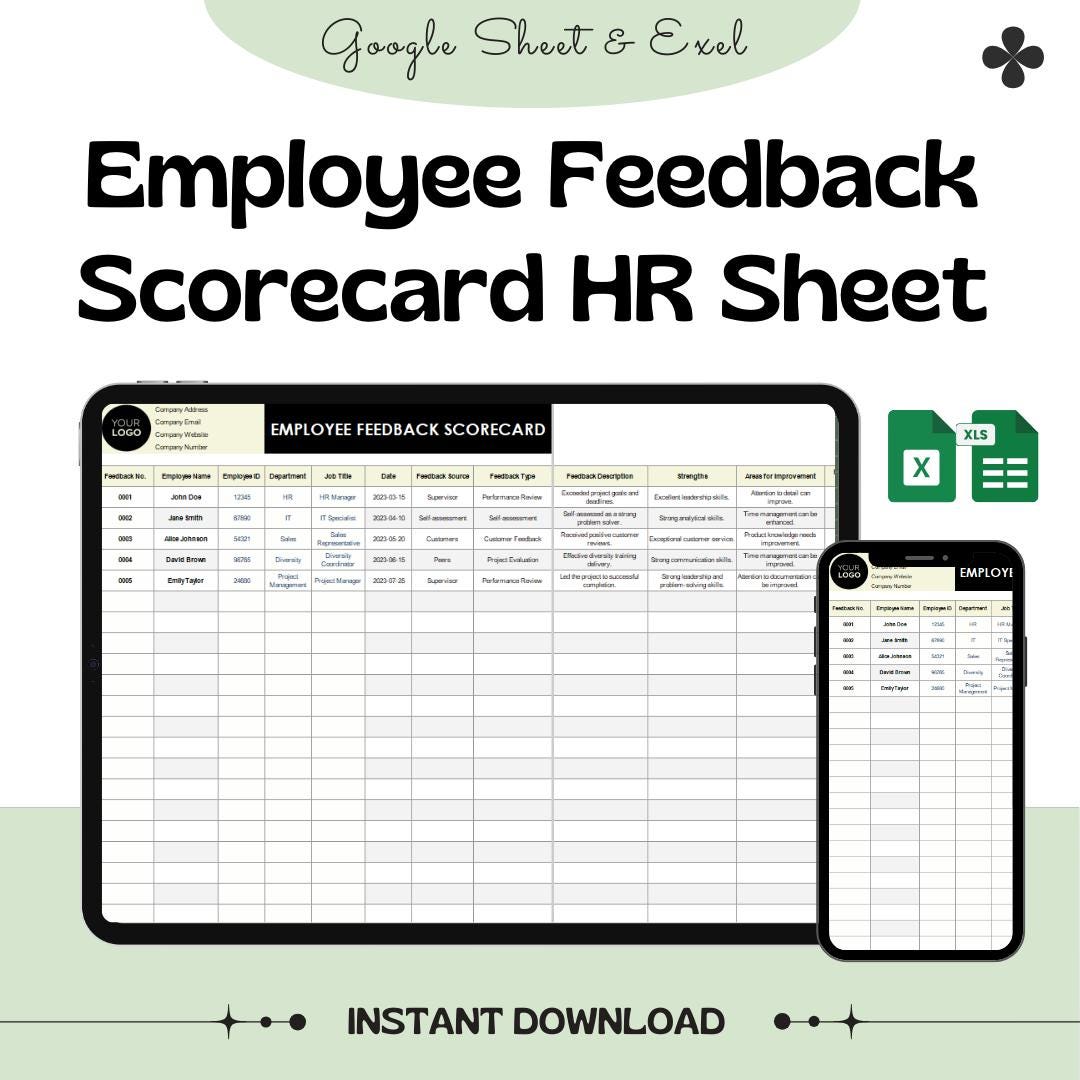 Employee Feedback Scorecard HR Sheet | Performance Review Tracker | HR ...