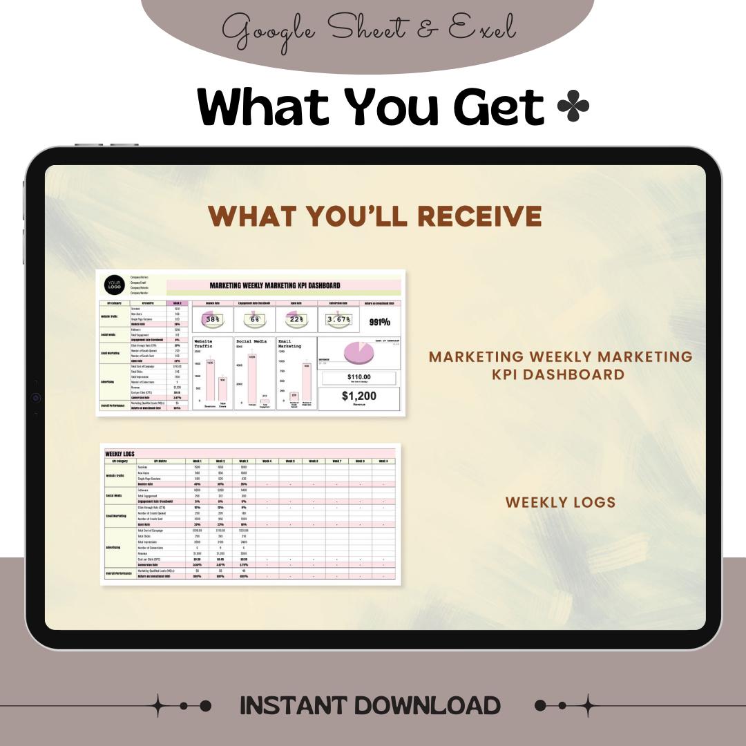 Marketing Weekly KPI Dashboard | Digital Marketing Planner ...