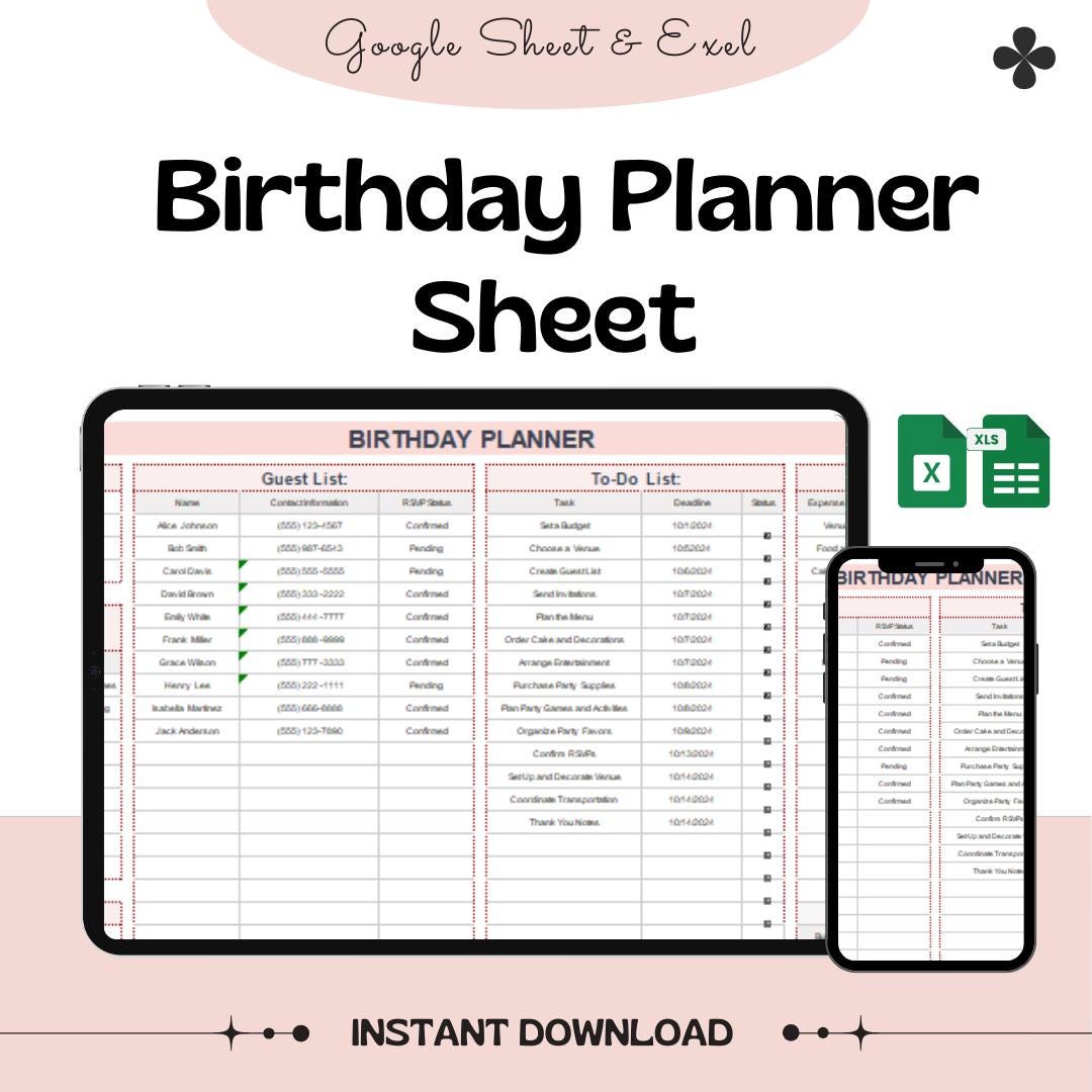 Birthday Planner Sheet | Google Sheets & Excel Template | Budget ...