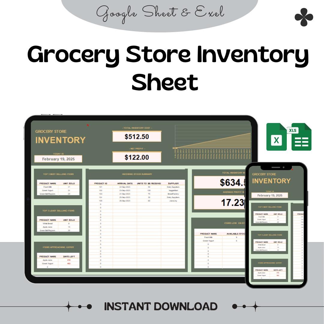 Grocery Store Inventory Sheet | Google Sheets and Excel Template ...