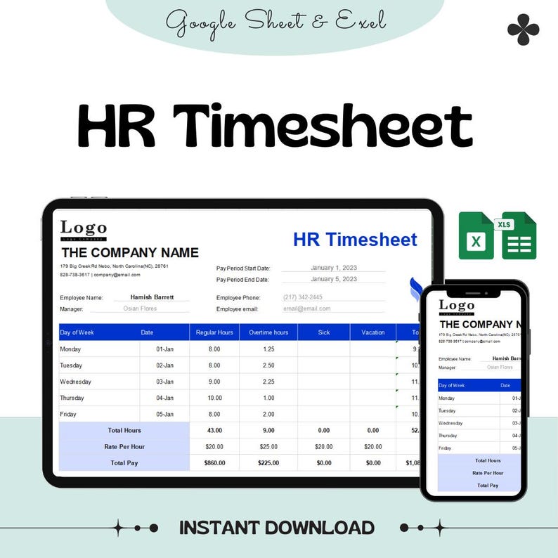 HR Timesheet Template | Employee Time Tracking | Payroll Calculator ...