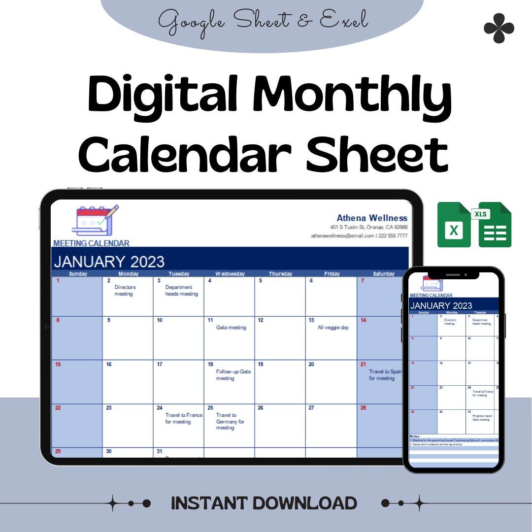 Digital Monthly Calendar | Printable Monthly Planner | Editable Work ...