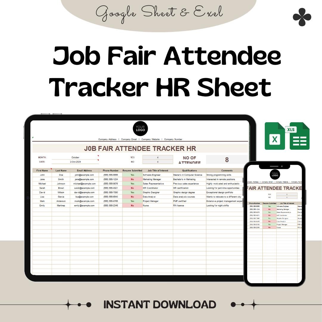 Job Fair Attendee Tracker HR Sheet | Recruitment Event Tracker ...