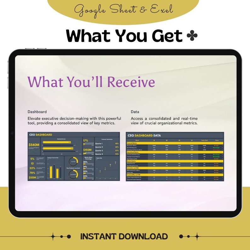 CEO Dashboard Sheet | Executive Business Analytics | KPI & Business ...