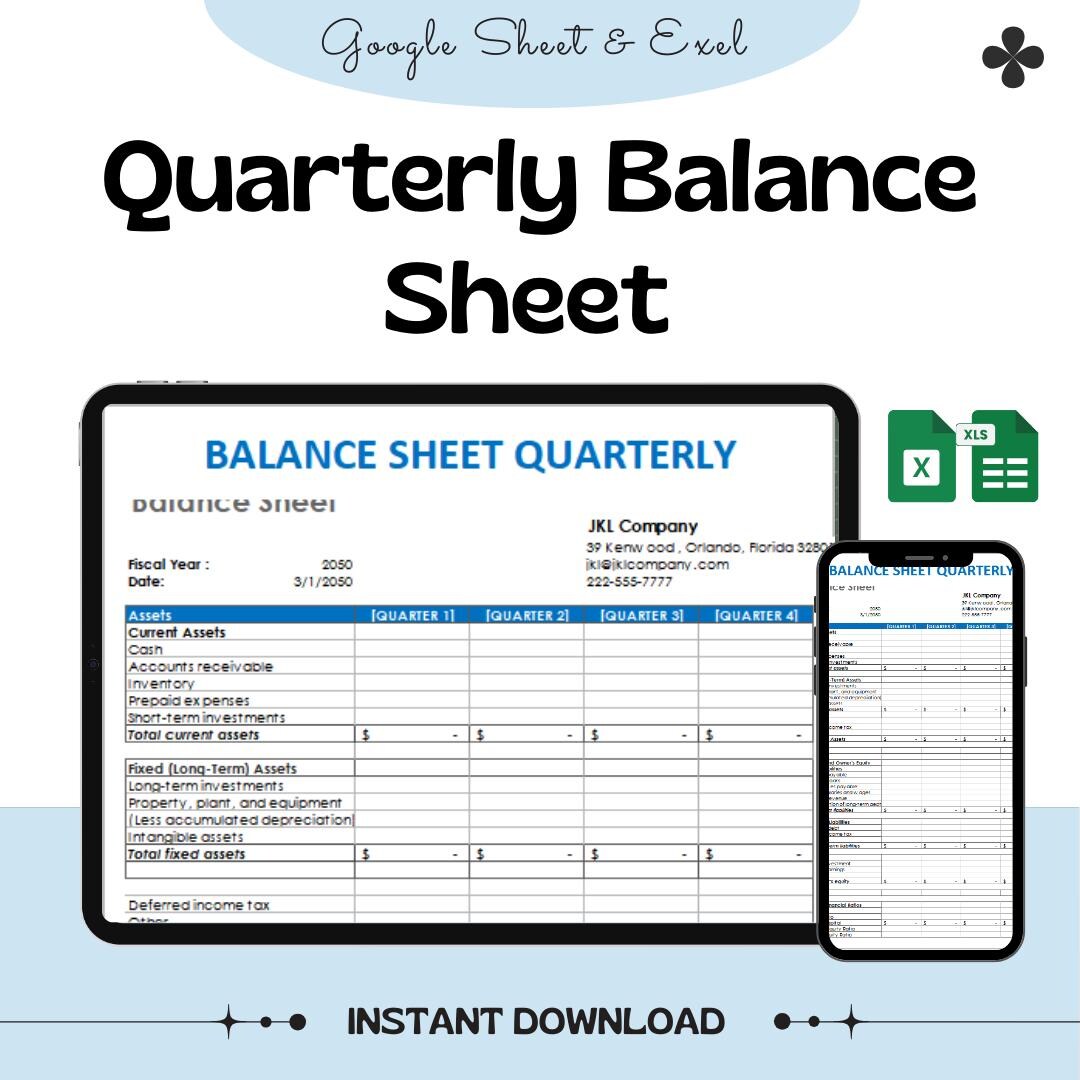 Quarterly Balance Sheet | Business Accounting Template | Financial ...