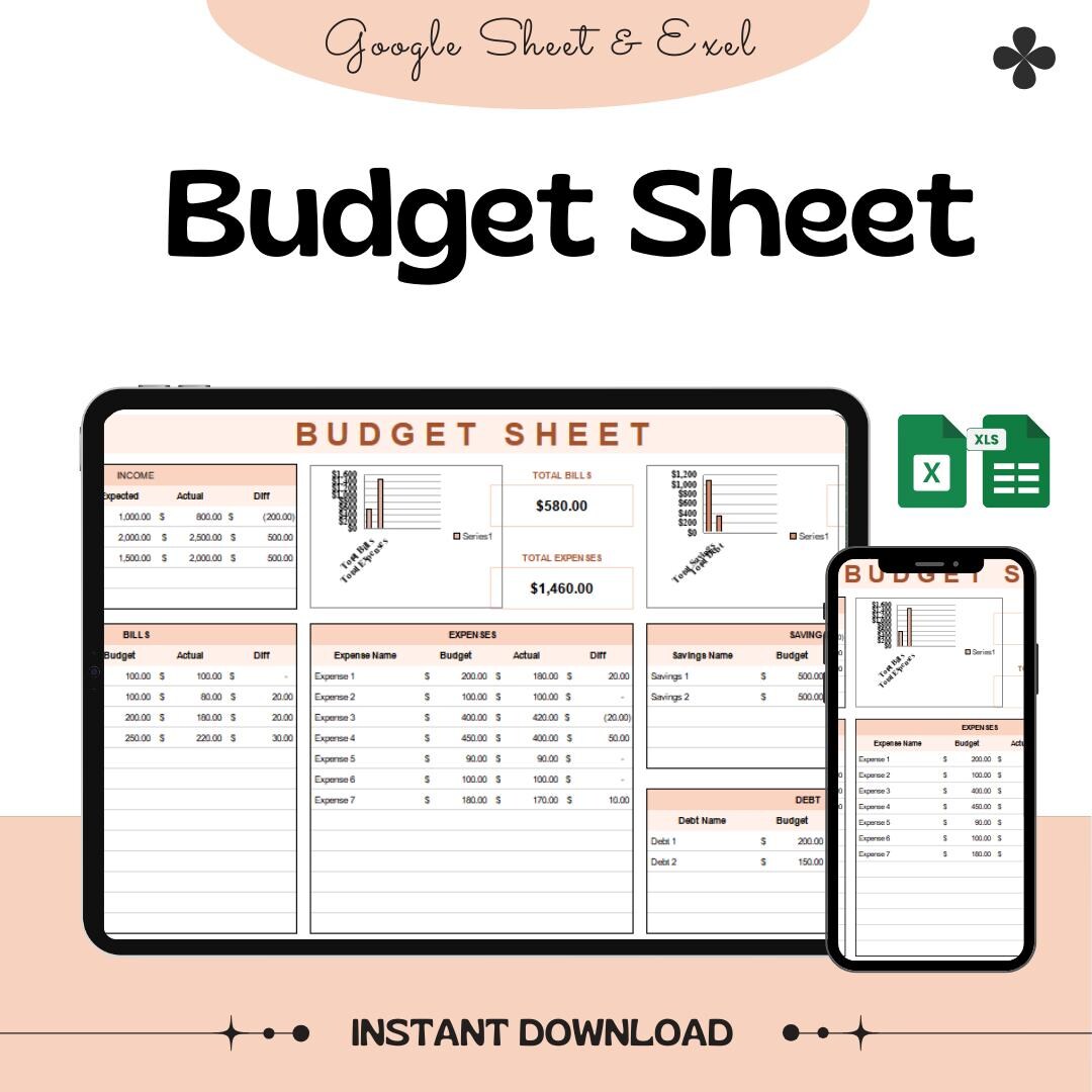 Printable Budget Sheet | Digital Download | Google Sheets & Excel ...