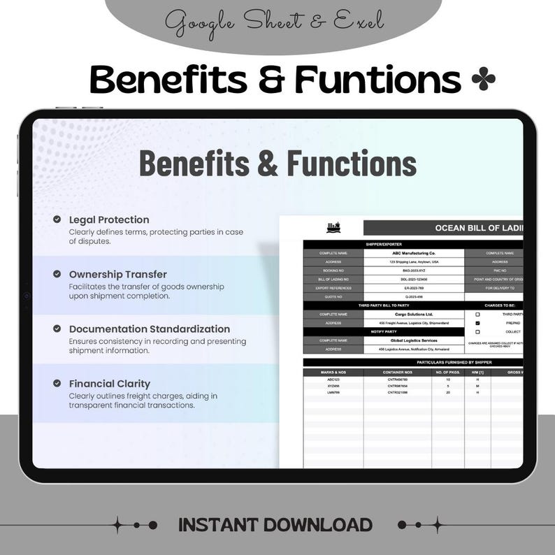 Ocean Bill of Lading Sheet Template | Editable Excel and Google Sheets ...