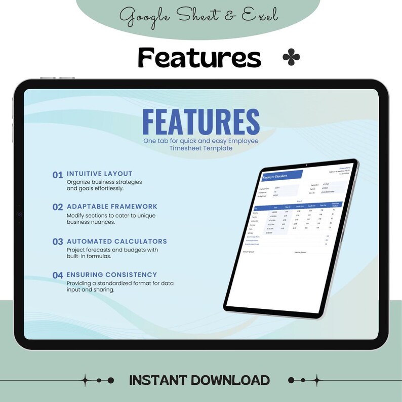 Employee Timesheet Template | Excel and Google Sheets | Work Hours ...