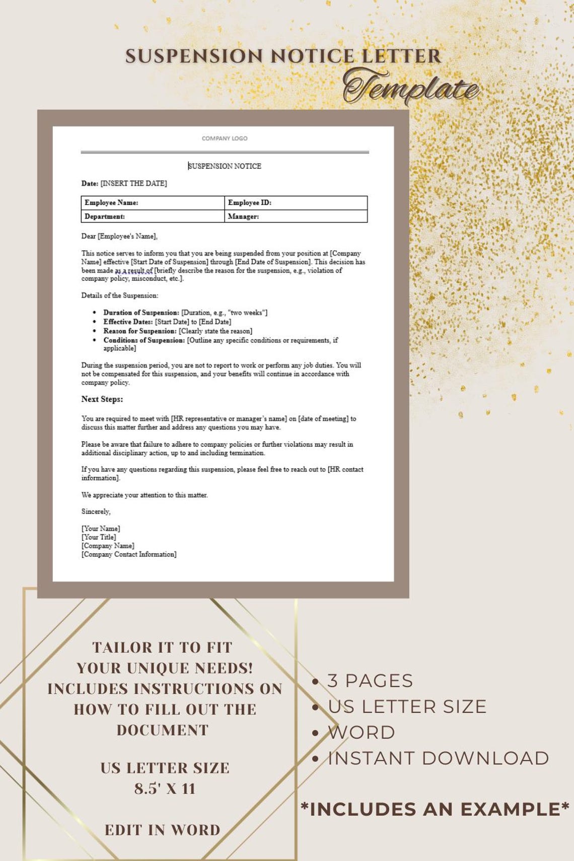 Custom Suspension Letter Template | Editable HR Suspension Notice ...