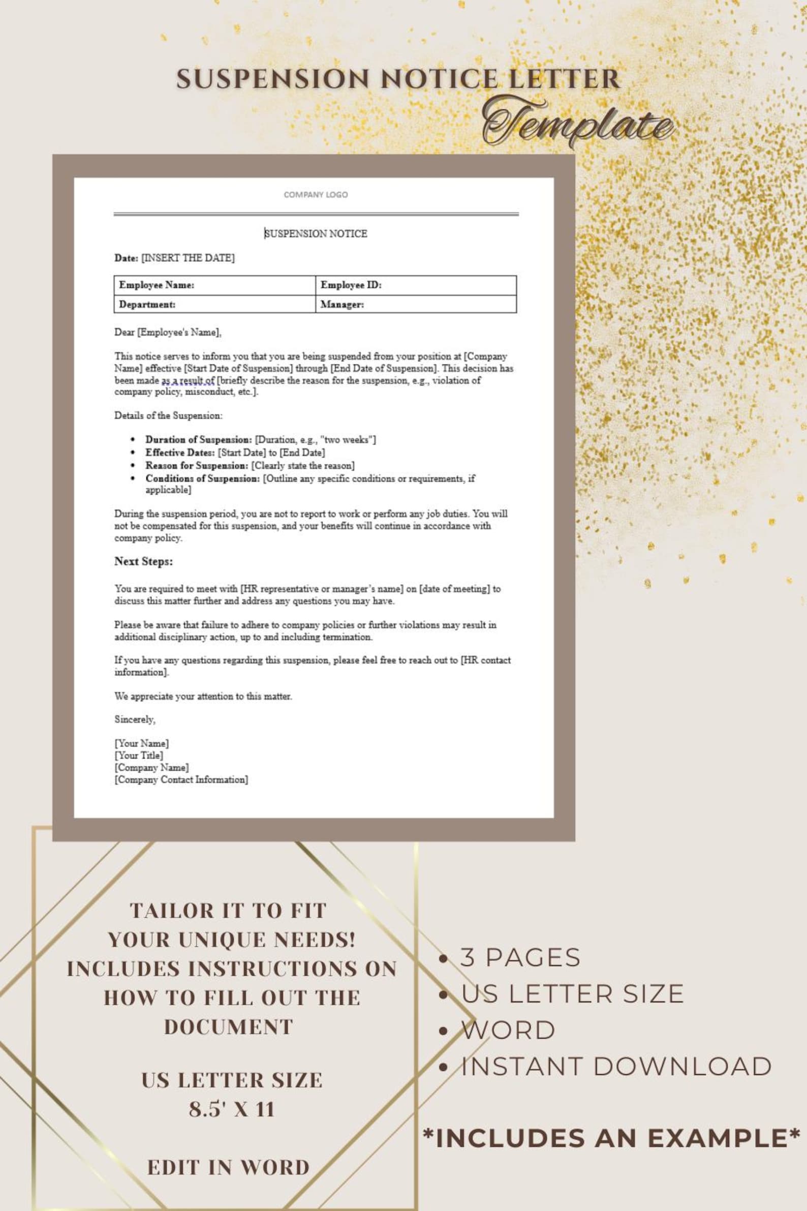 Custom Suspension Letter Template | Editable HR Suspension Notice ...