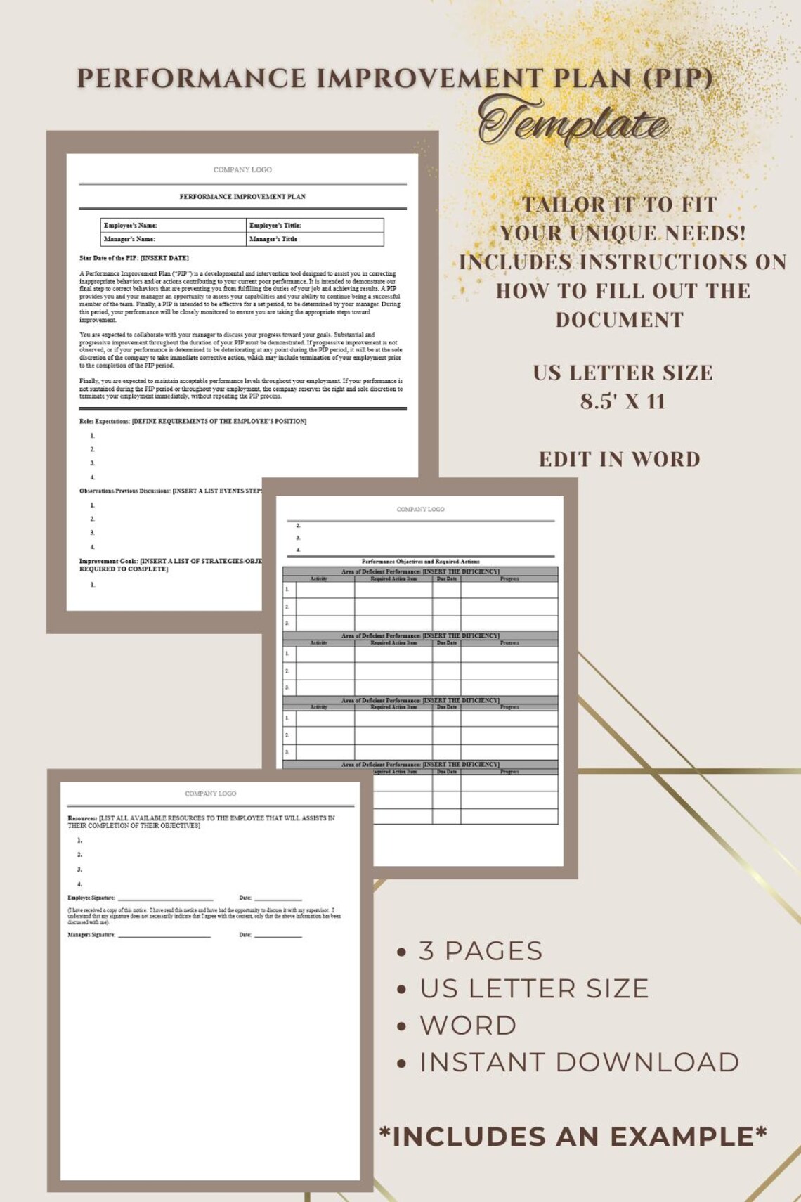 Customizable Performance Improvement Plan Template | Editable PIP ...