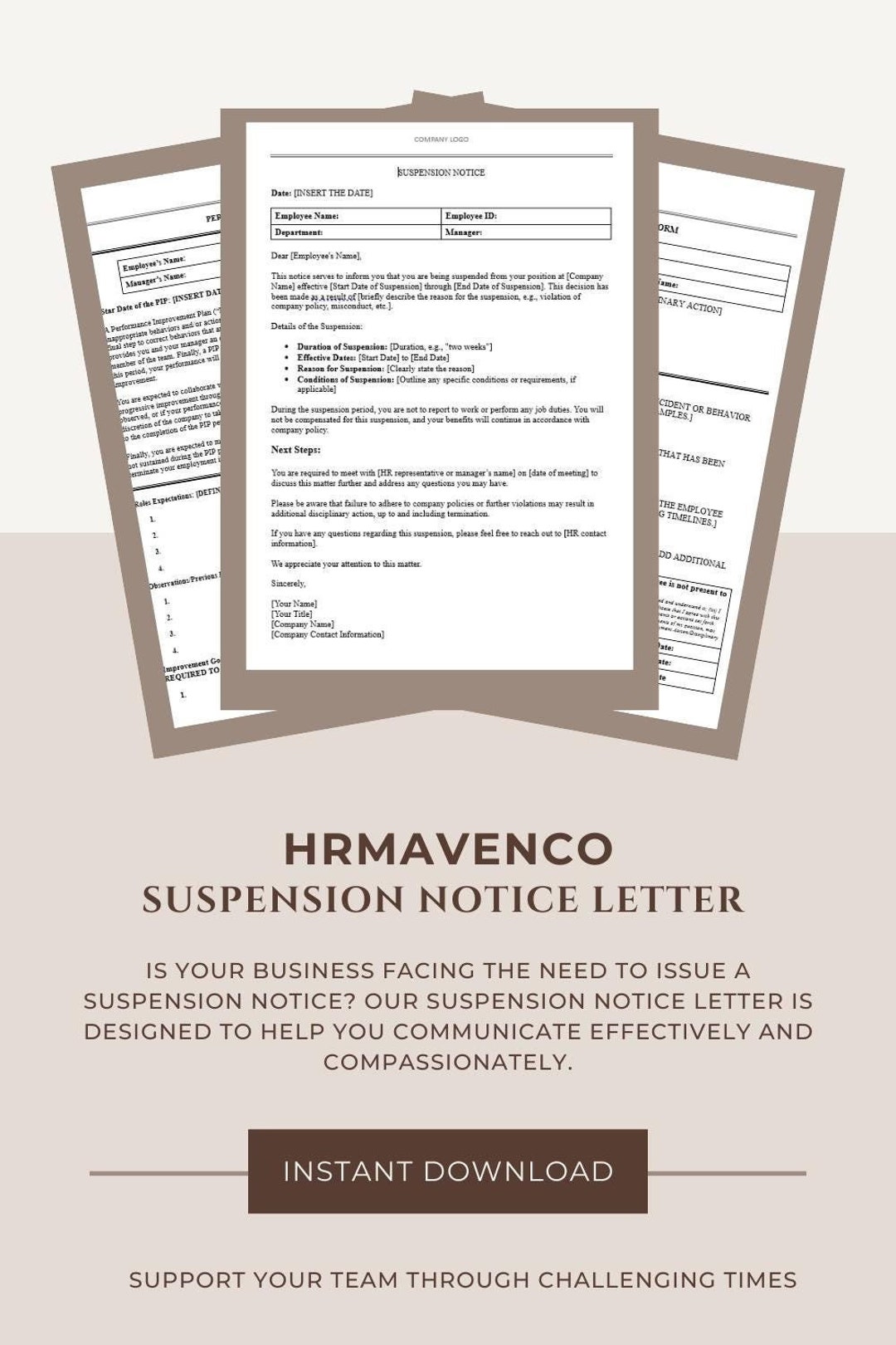 Custom Suspension Letter Template | Editable HR Notice (word) - Etsy