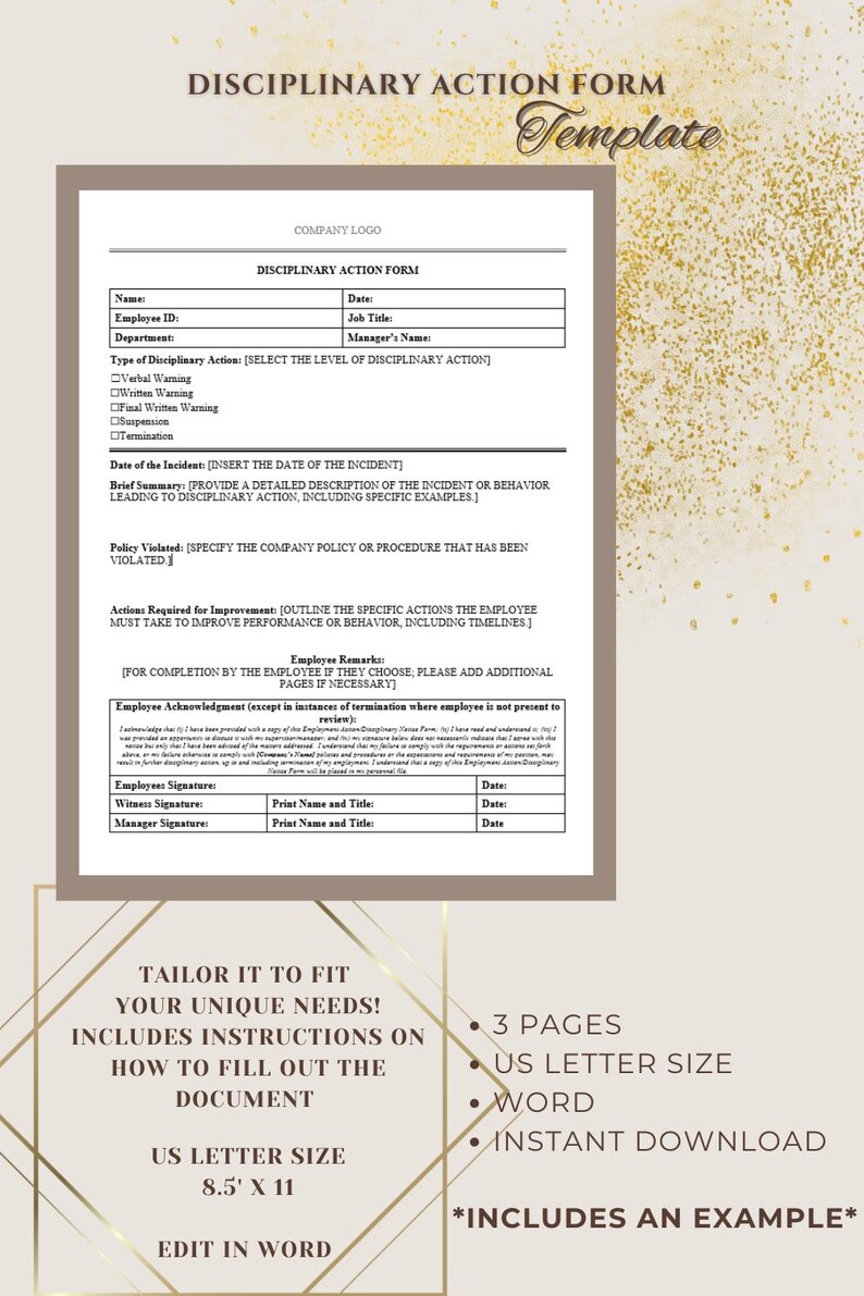 Custom Disciplinary Form Template | Editable HR Disciplinary Action ...