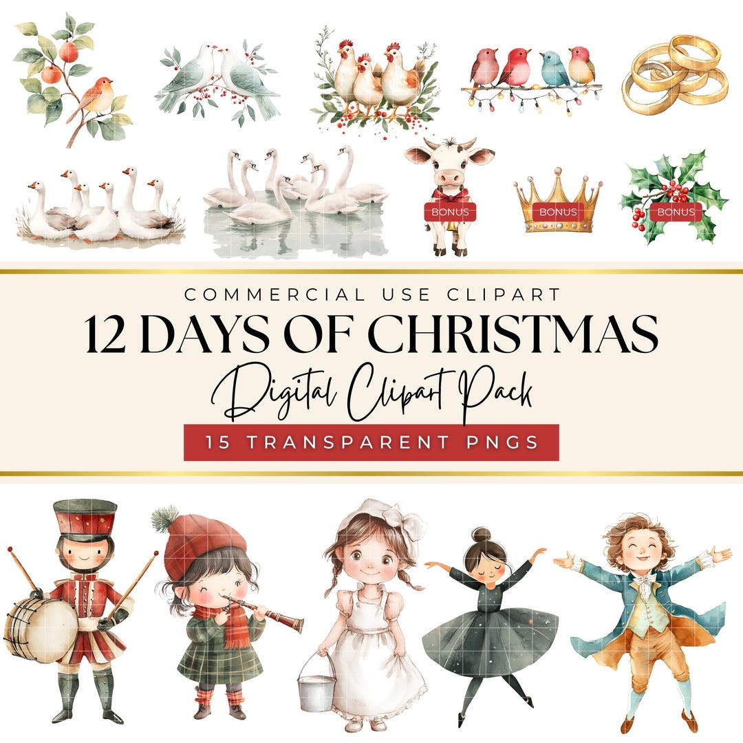 12 Days of Christmas Clipart Pack, Twelve Days of Christmas Clipart ...