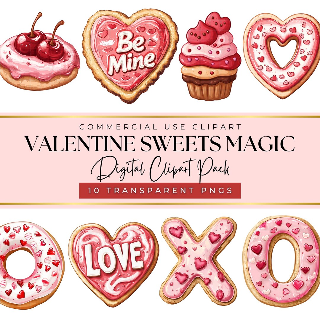 Valentine Clipart Pack, Valentine's Day Cookie Clipart, Valentine ...