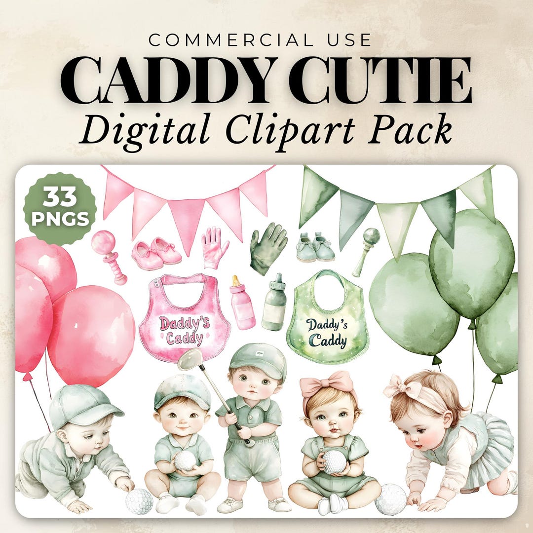 Golf Baby Shower Clipart, Little Caddy Watercolor PNG, Baby Boy Golf ...
